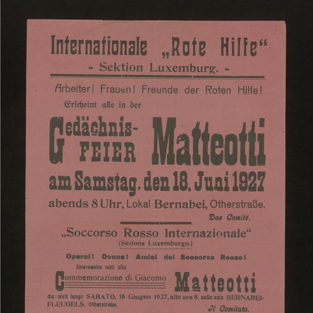 Commemoration of Matteotti within the Luxembourg labour force ...